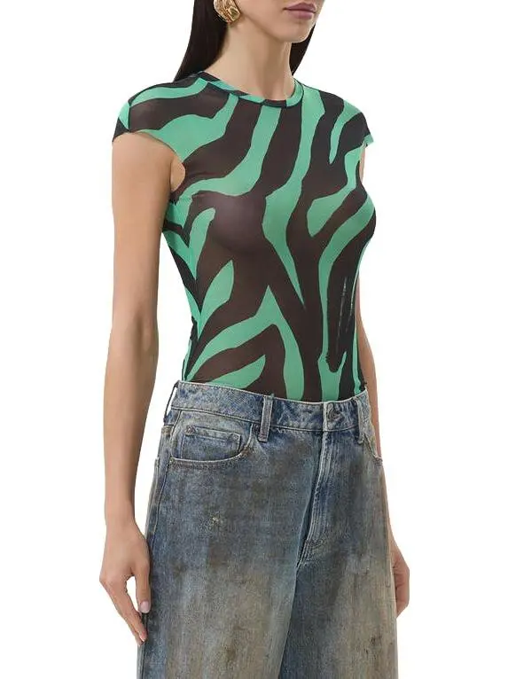 AFRM Nina Printed Mesh Top - Green Zebra
