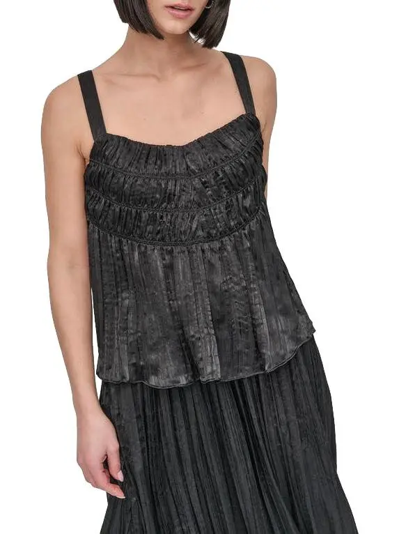 Dkny Crushed Pleats Sleeveless Top - Black