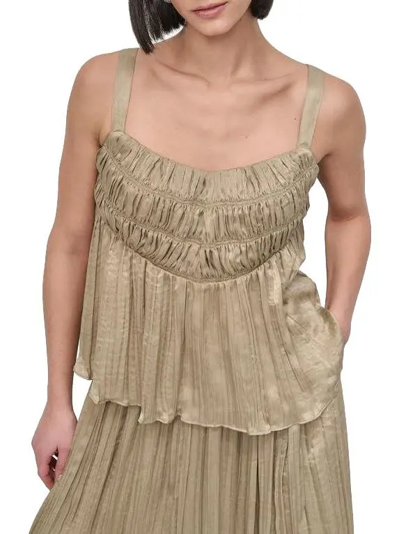 Dkny Crushed Pleats Sleeveless Top - Pale Moss