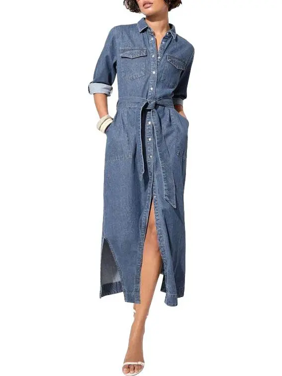 FRIENDS LIKE THESE Belted Denim Shirtdress - Blue