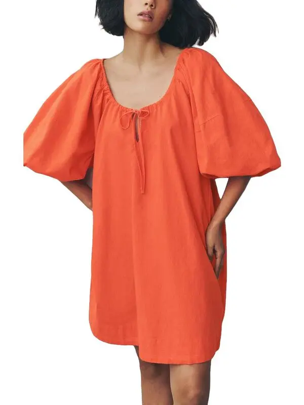 NEXT Puff Sleeve Mini Dress - Orange