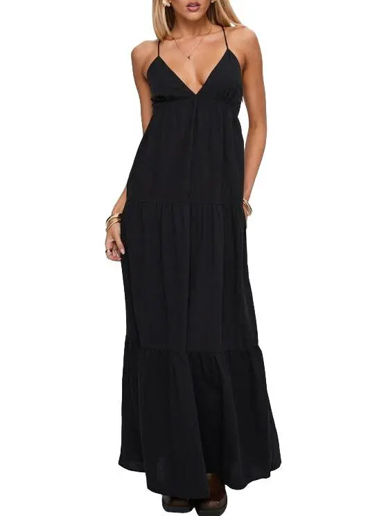 Princess Polly Tiered Lace-up Back Maxi Dress - Black