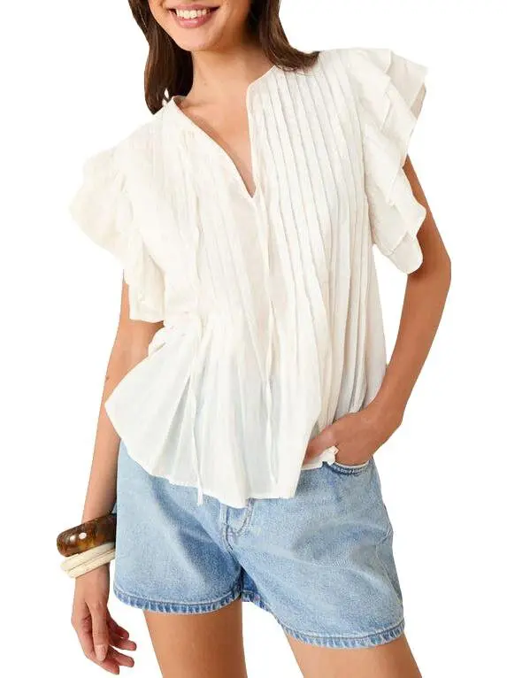 FRIENDS LIKE THESE Pleated Flutter Sleeve Top - Cream