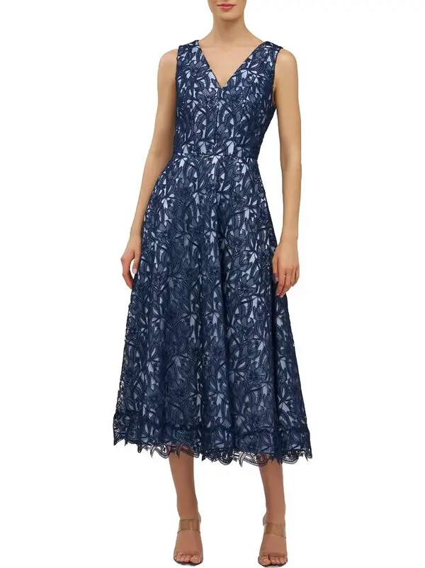 KAY UNGER Danielle Sleeveless Lace A-line Dress - Blue Bird/ Midnight
