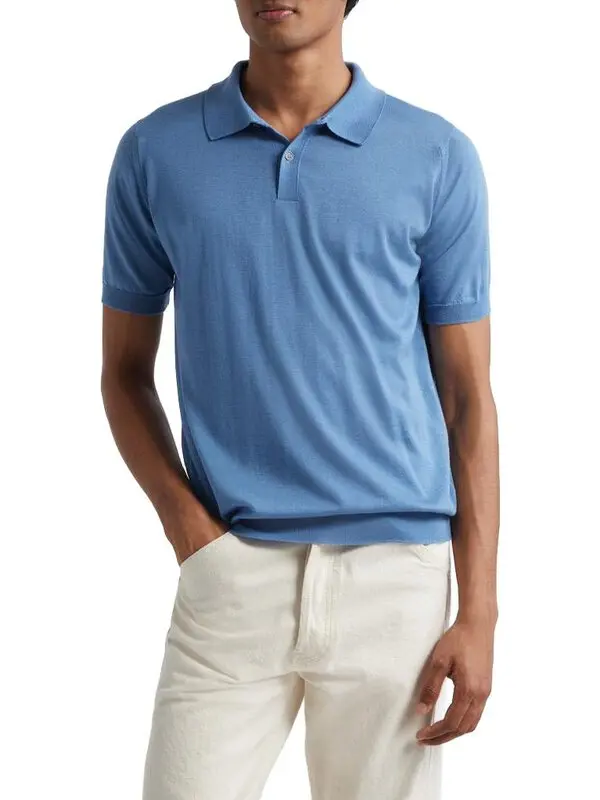 John Smedley Leyburn Merino Wool & Sea Island Cotton Gauze Polo - Azul