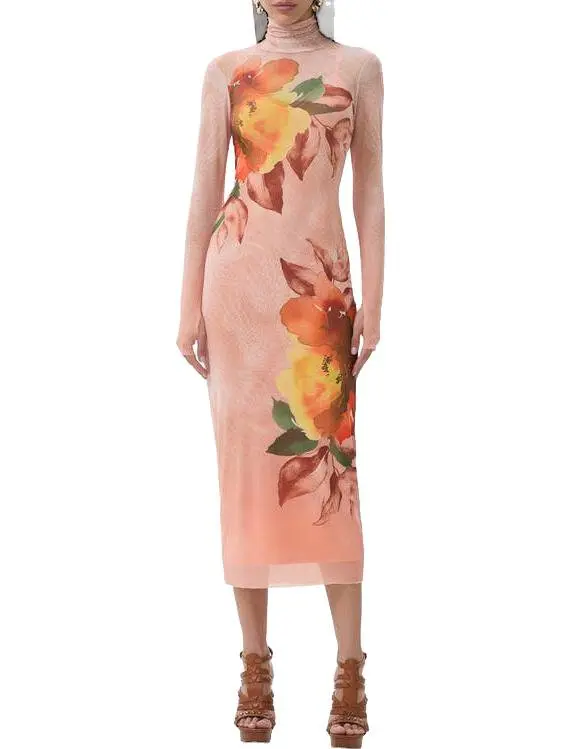 AFRM Shailene Long Sleeve Midi Dress - Snake Bloom