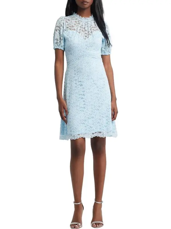 LIPSY Puff Sleeve Lace Mini Dress - Blue