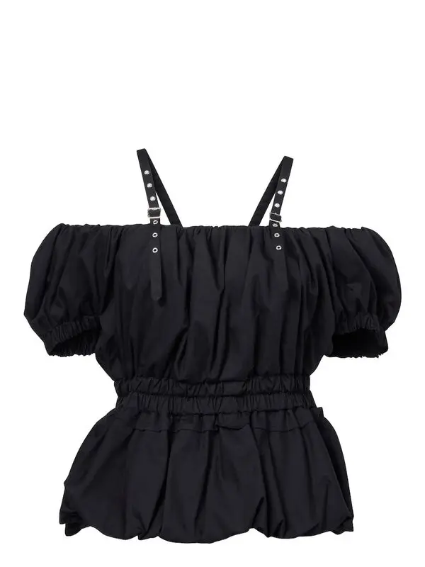 Noir Kei Ninomiya Peplum Cotton Poplin Top - Black