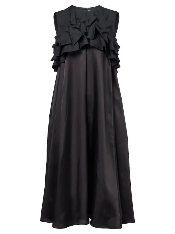 Noir Kei Ninomiya Ruffled Wool Midi Dress - Black
