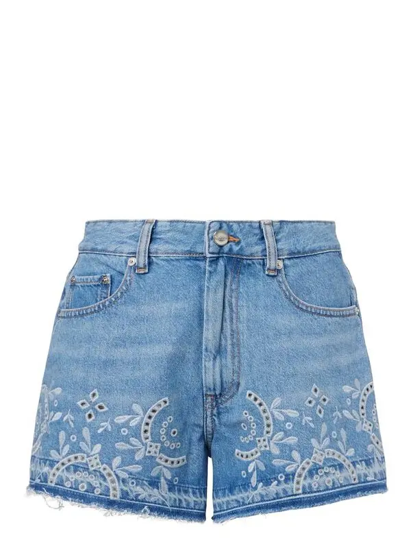 GANNI Broderie Anglaise Denim Shorts - Blue
