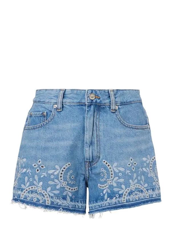 GANNI Broderie Anglaise Denim Shorts - Blue