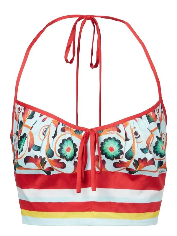 Dolce & Gabbana Printed Halterneck Cotton Crop Top - Multicoloured