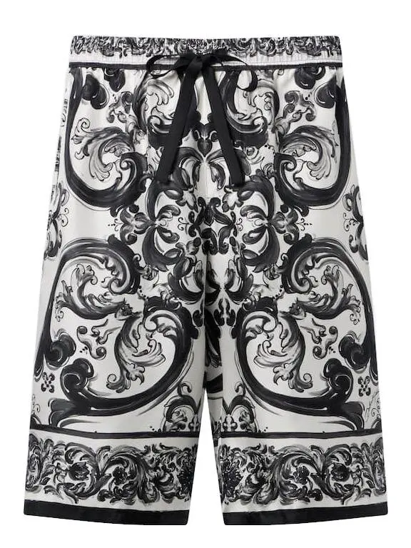 Dolce & Gabbana Majolica Print Silk Twill Shorts - White