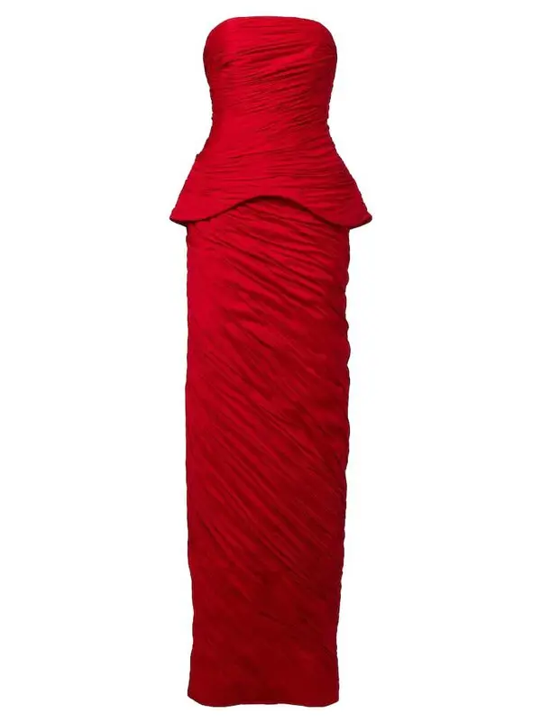 MARMAR HALIM Peplum Pleated Taffeta Gown - Red