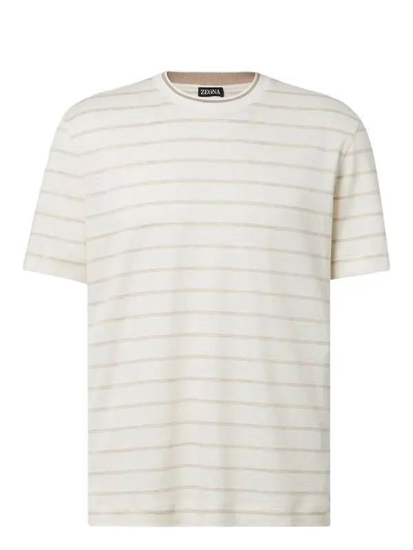 Zegna Striped Linen And Silk-blend T-shirt - White
