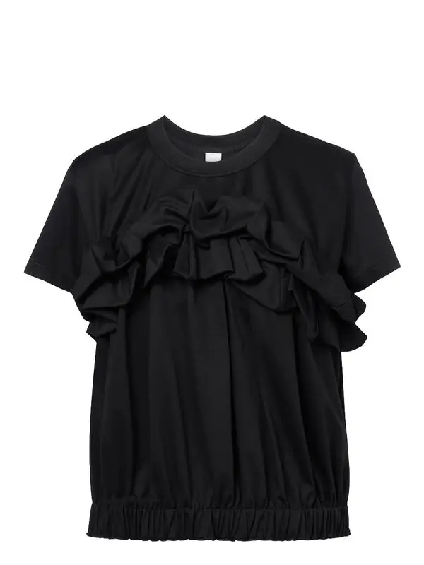 Noir Kei Ninomiya Ruffled Cotton Top - Black
