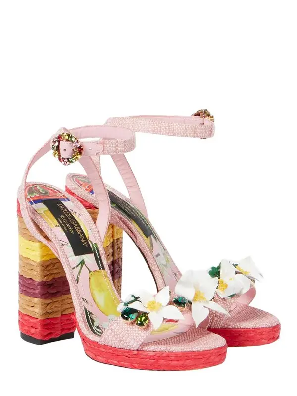 Dolce & Gabbana Taormina 135 Embellished Raffia Sandals - Multicoloured