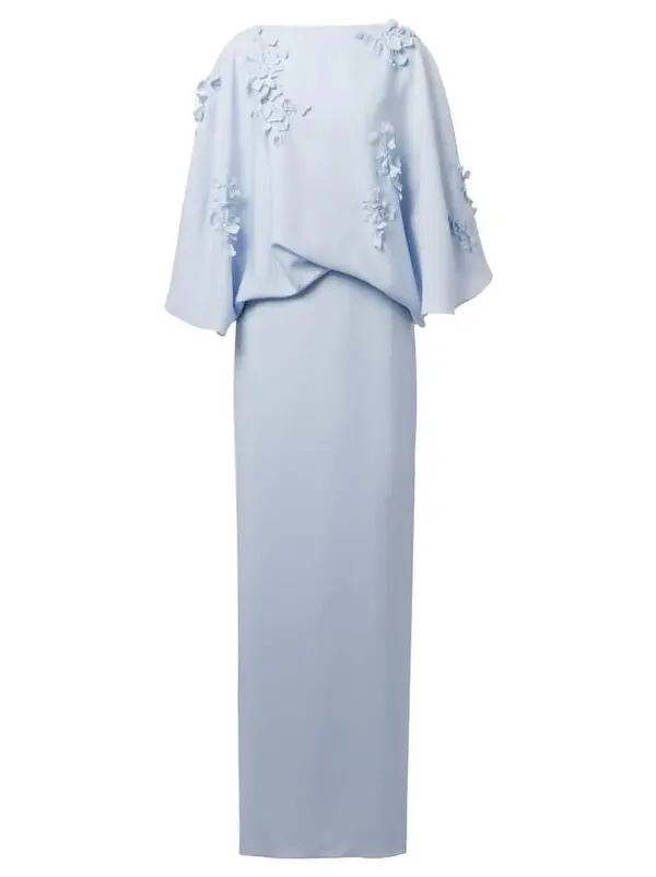 MARMAR HALIM Floral-appliqué Silk Gown - Blue