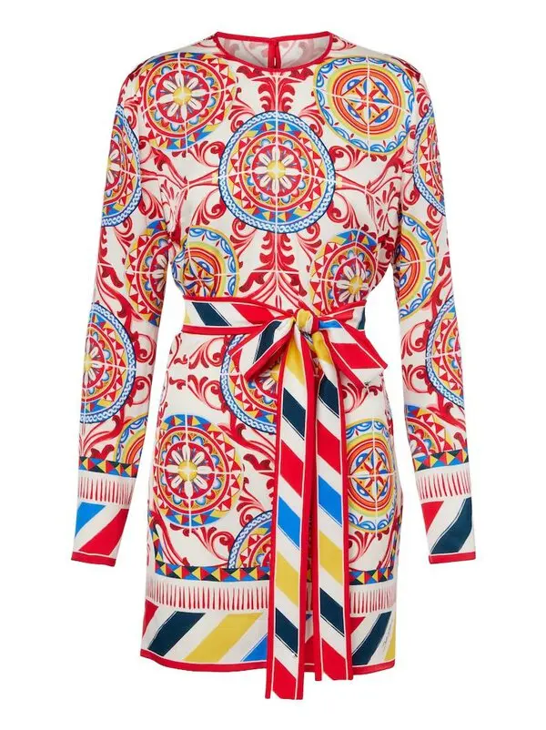 Dolce & Gabbana Belted Printed Silk Top - Multicoloured