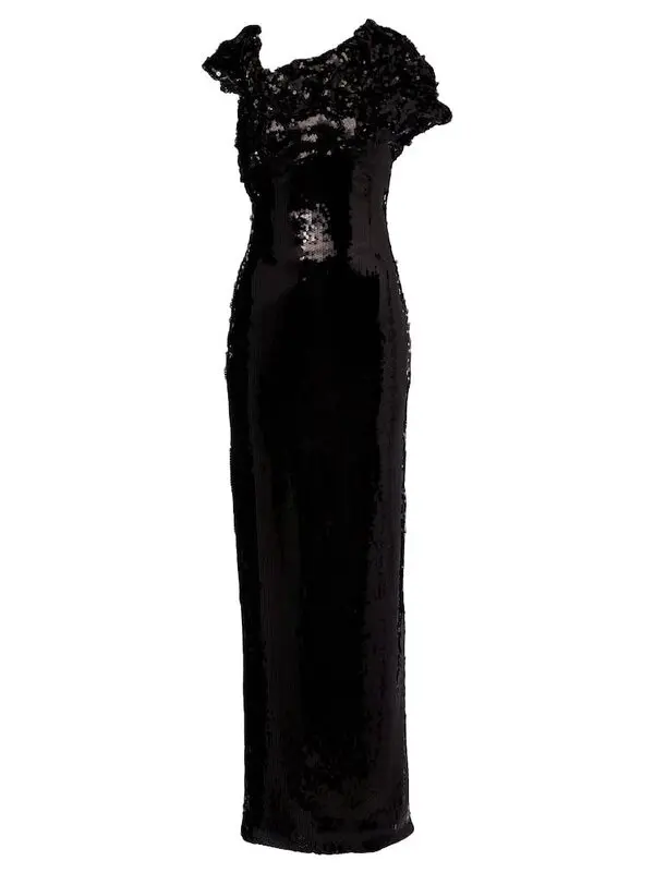 MARMAR HALIM Asymmetric Sequined Gown - Black