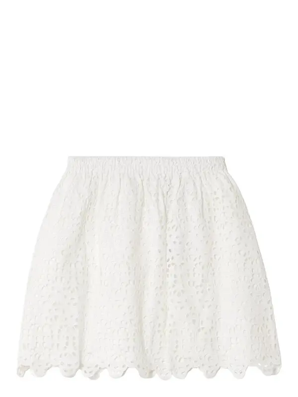 FRAME The Deco Scalloped Broderie Anglaise Cotton-poplin Mini Skirt - White
