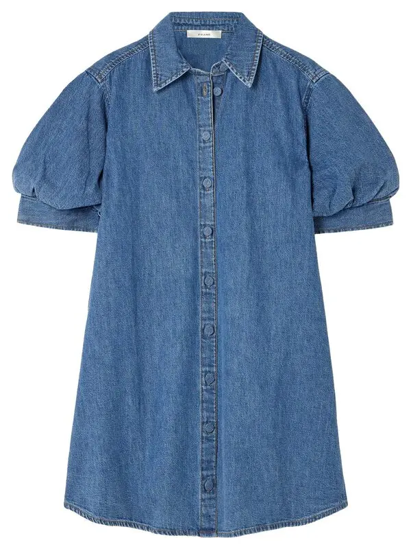 FRAME The Play Denim Mini Shirt Dress - Blue