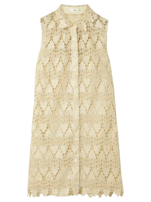 FRAME The Deco Scalloped Guipure Lace Mini Shirt Dress - Cream