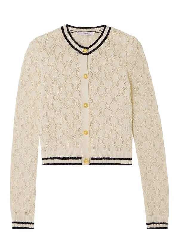 FRAME The Rookie Pointelle-knit Cotton-blend Bouclé Cardigan - Cream