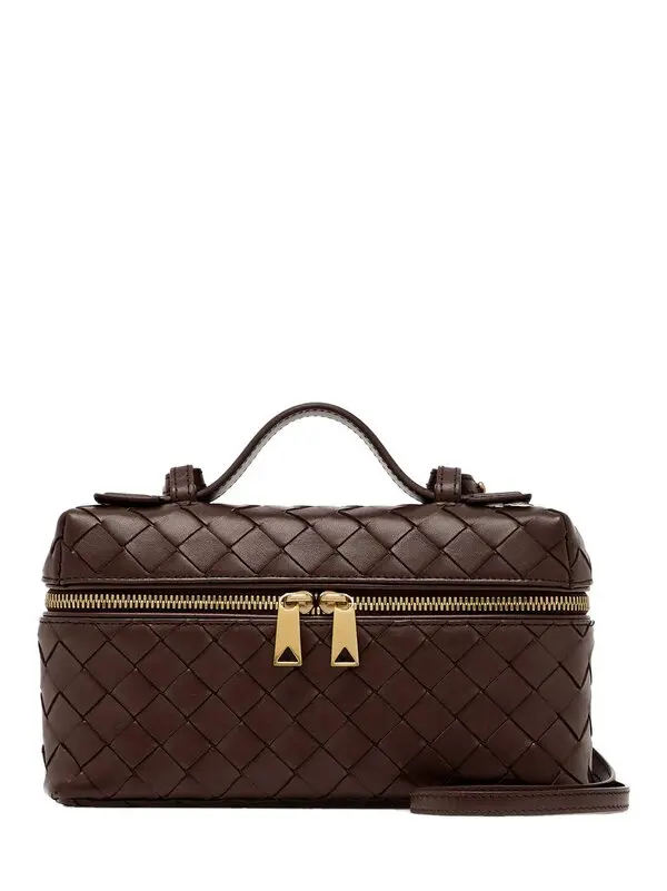 Bottega Veneta Intrecciato Leather Vanity Case - Brown