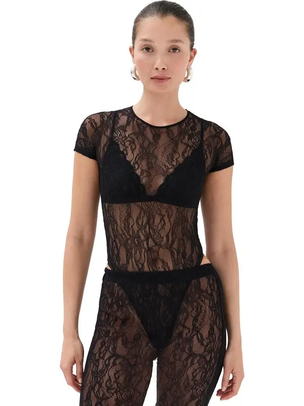 Wardrobe.NYC Lace Cap-sleeve Bodysuit - Black