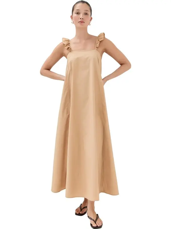 LE BOP Yvonne Ruffle Strap Dress - Tan