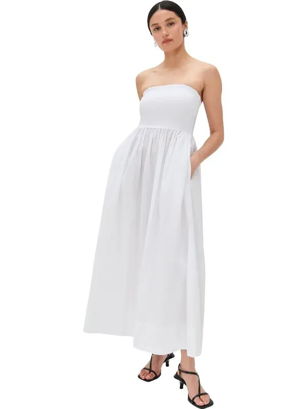 Enza Costa Cotton Resort Strapless Maxi Dress - White
