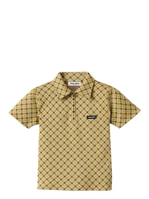 Miu Miu Check Short-sleeve Polo Top - Crema
