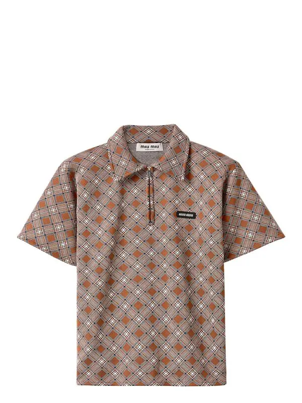 Miu Miu Check Short-sleeve Polo Top - Tabacco