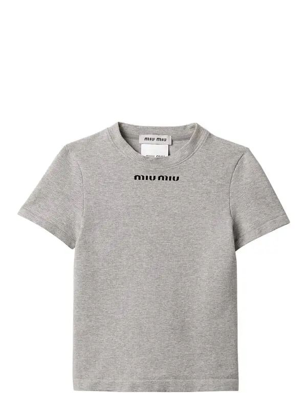 Miu Miu Ribbed Knit T-shirt - Grigio/melange