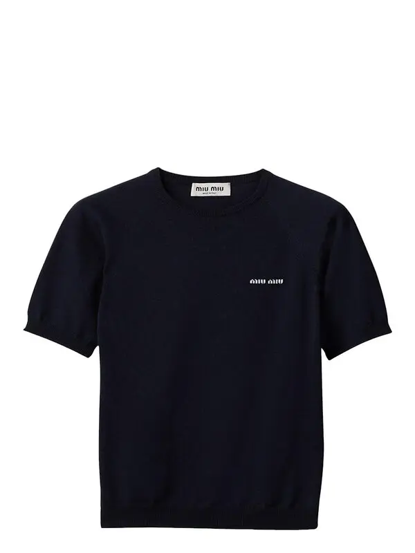 Miu Miu Short-sleeve Crewneck Sweater - Bleu
