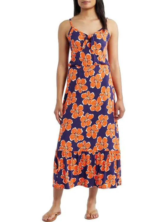 Loveappella Tie Front Midi Dress - Navy/ Coral