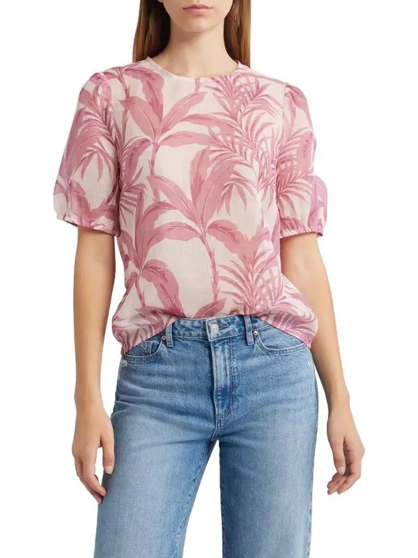 LIPSY Palm Print Puff Sleeve Top - Pink
