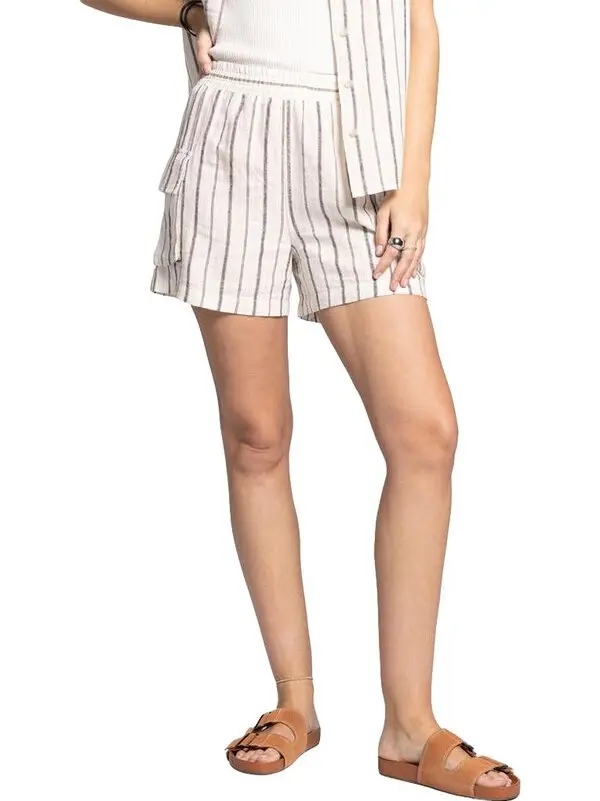 THREAD & SUPPLY Darana Stripe Linen Blend Shorts - Ivory Navy