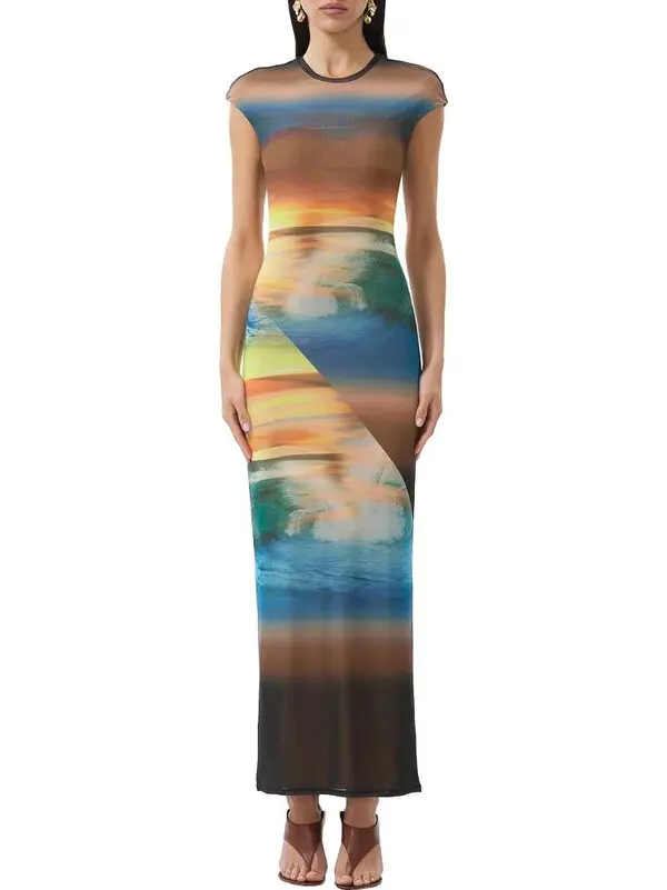AFRM Cody Print Cap Sleeve Maxi Dress - Ocean Ombre