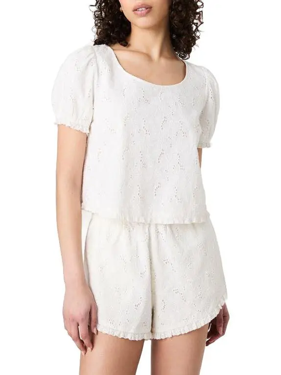 French Connection Eyelet Puff Sleeve Cotton Top - Summer White