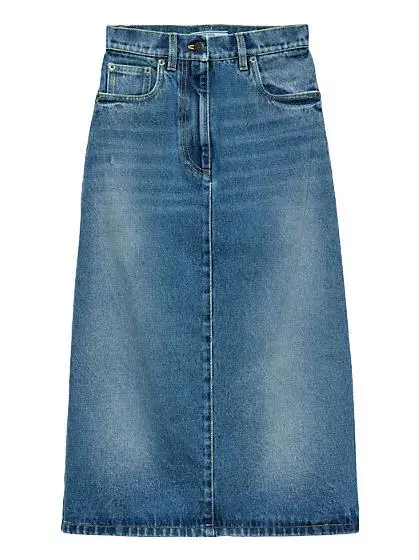 Prada Flared Denim Midi Skirt - Blue
