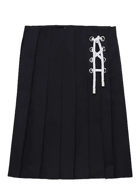Prada Pleated Lace-up Stretch-cotton Midi Skirt - Blue