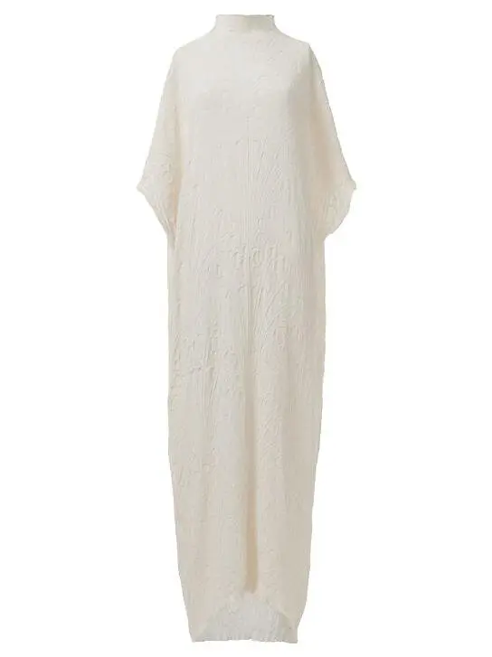 LEEM Circular Pattern Plisse Woven Kaftan - White