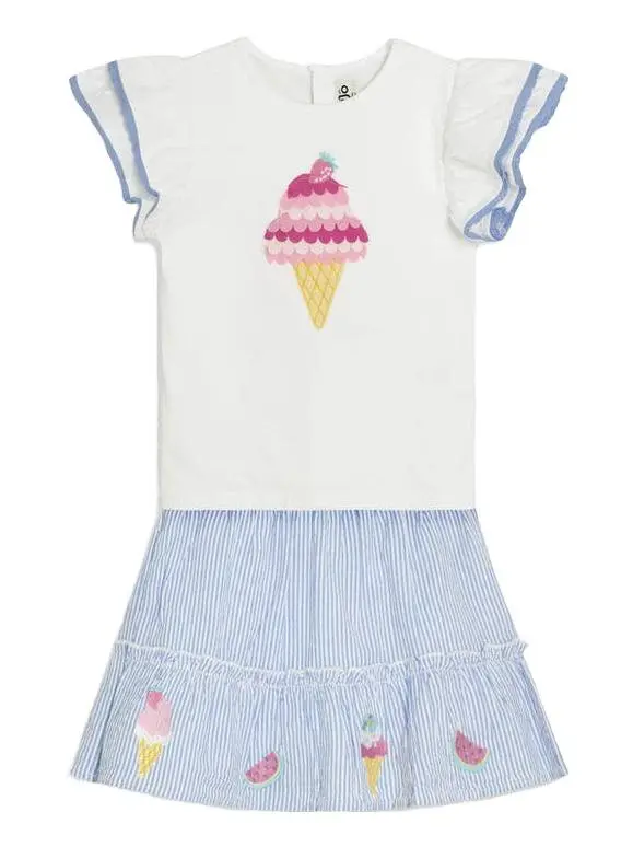 JOJO MAMAN BEBE Ice Cream Appliqué Cotton Top & Skirt Set - Blue