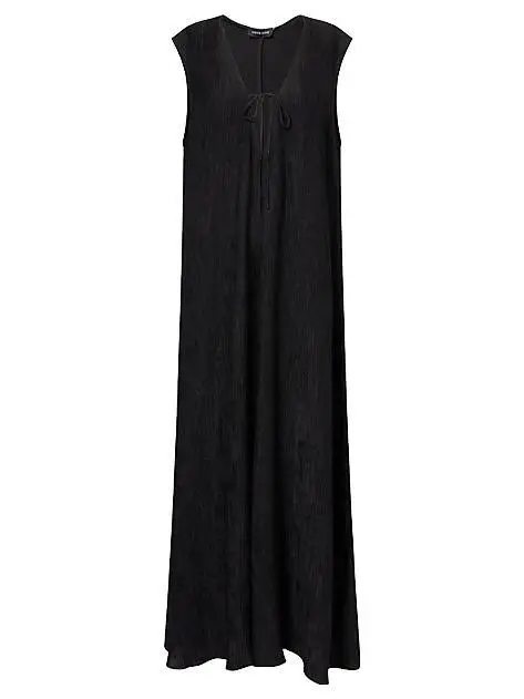 ANINE BING Constance Plissé Woven Maxi Dress - Black