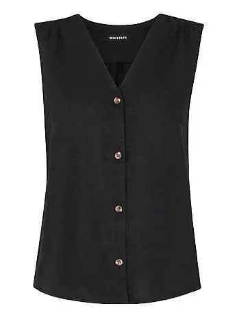 Whistles Linen V-neck Tank - Black