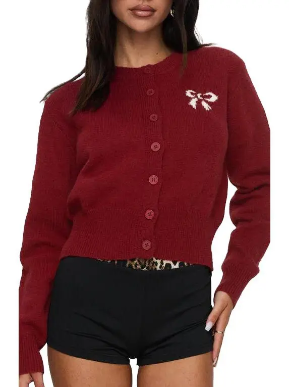 Princess Polly Bow Cardigan - Red