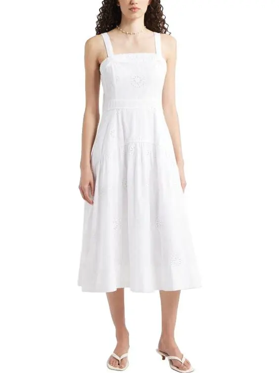 Chelsea28 Eyelet Embroidery Midi Dress With Removable Straps - White