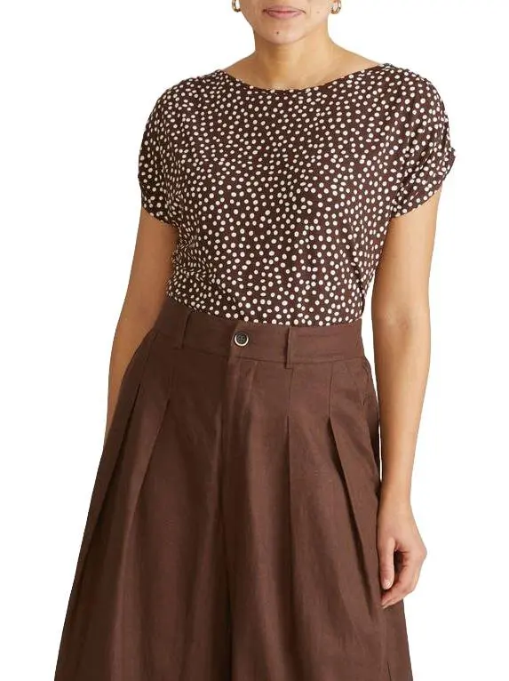 Universal Standard Helena Divine Jersey Top - Brown/white Dot